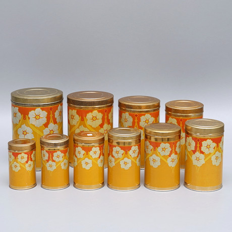 A set of 10 tin cans, Art Nouveau, first part of the 20th century ...
