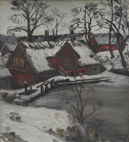 CARL OSCAR LARSSON. Farm motif, oil on panel, signed and dated 1935 ...