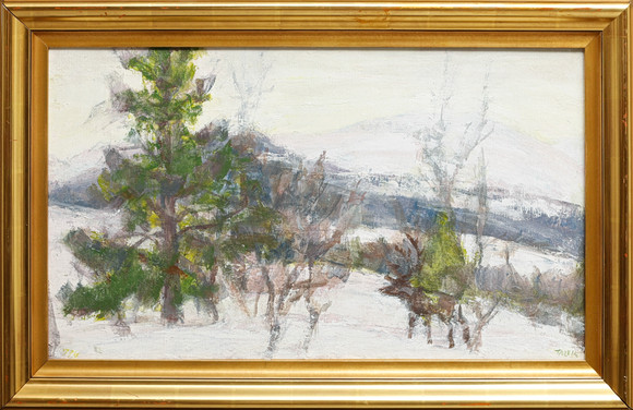 HERMAN TALVIK. Winter landscape with reindeer, oil on canvas, signed ...