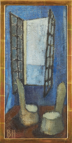 BERTA HANSSON ( 1910-1994). "Chambre bleu, Collioure", olja på pannå, monogramsignerad, etikett ...
