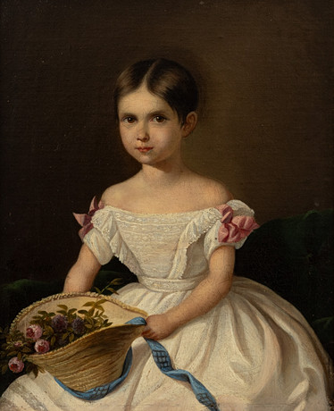 FERDINAND FLOR (1793-1881). Porträtt av en flicka med bumes i en hatt ...