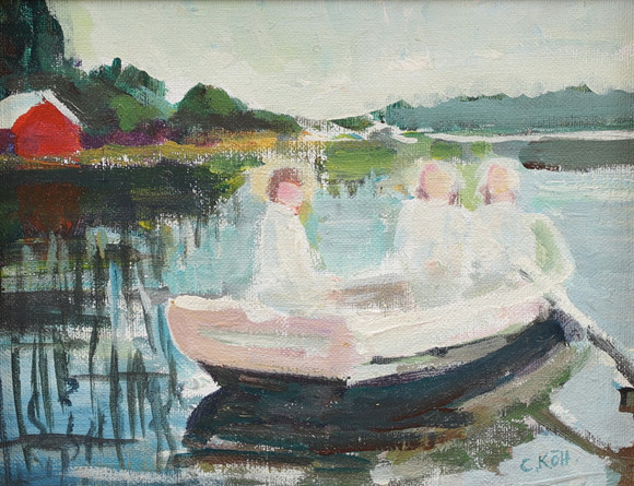CARL KÖHLER. Figurer i roddbåt, olja på pannå, signerad. Konst - Måleri - Auctionet