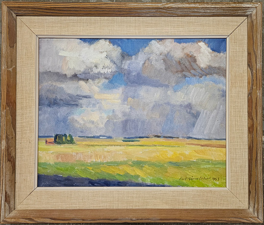 KARL-GÖRAN EKLUND. Motiv över Östgötaslätten. Olja på pannå Signerad ...