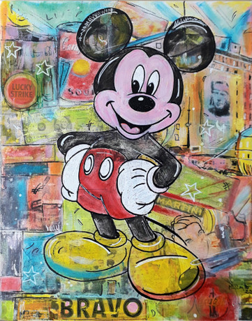 MANUELA REITZ. Hennes ateljé. 'Mickey Mouse', 2022, blandteknik på duk, signerad. Konst - Måleri ...