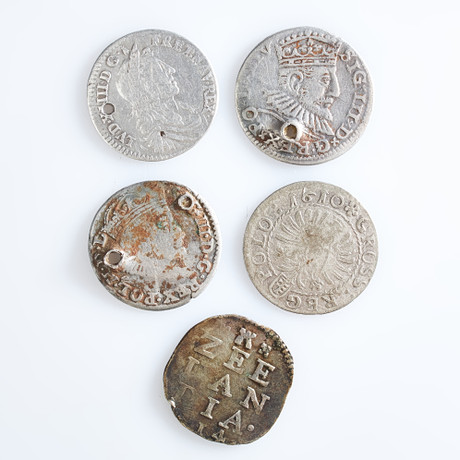 SILVERMYNT, 5 st, Zeeland, 2 stuvier, 1614, Sigismund II av Polen,bl a ...