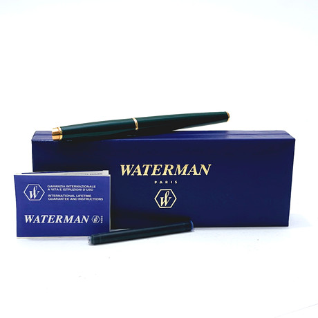 WATERMAN. FOUNTAIN PEN MODEL HEMISPHERE GREEN LACQUER YELLOW GOLD ...