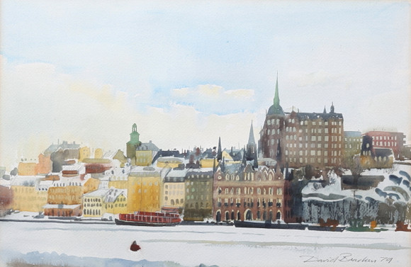DAVID BRACKEN. Söder Mälarstrand, Stockholm. Akvarell, signerad och ...