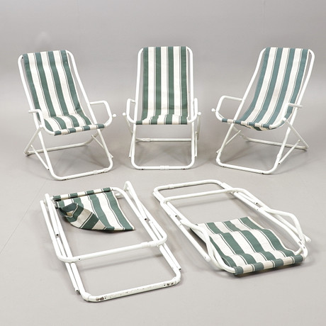 SOLSTOLAR, 5 st, metall/tyg, 1900-talets andra hälft. Trädgård ...