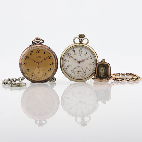 2 pcs. pocket watch, LU. CHOPARD & OMEGA, nickel and silver, hand ...