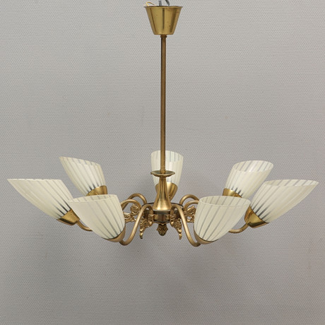 TAKLAMPA, mässing & glas, 7-armad, 1950-tal. Belysning & Lampor ...