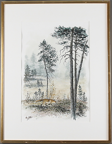 LARS MATTSSON. Räv i glänta, akvarell, signerad och daterad 1996. Konst ...