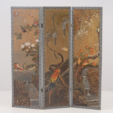 KARL WENNBERG. Vikskärm, 3 delad, ca år 1900, olja på pannå, osignerad ...