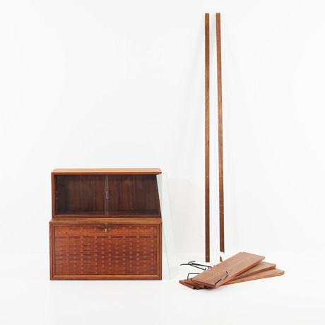 WALL SYSTEM, 3 shelves, 2 cabinet modules, glass doors, door flap with ...