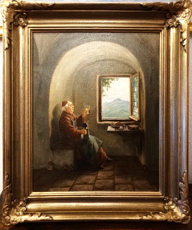 HANS FENGER. VIEW FROM A CASTLE PARLOUR, OIL PAINTING, WITH FRAME ...