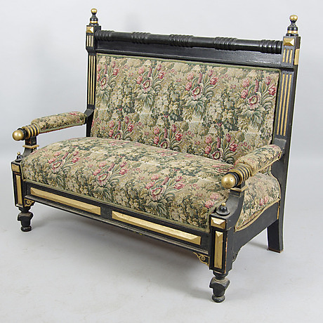 SOFA, Neo-Renaissance, painted black with gilded details. Furniture ...