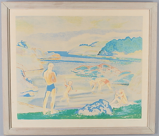 AXEL REVOLD. Beach picture, color lithograph, signed and numbered 286/ ...