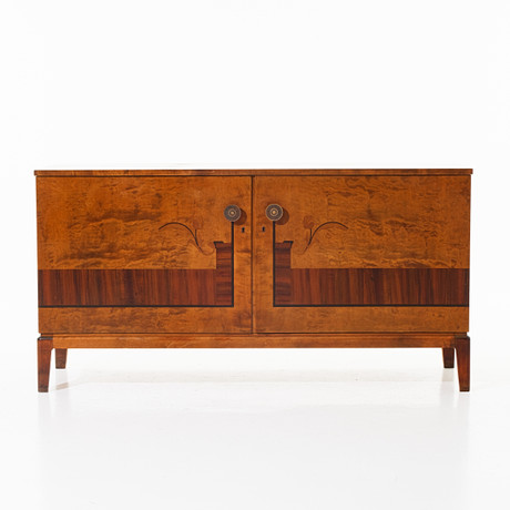 SIDEBOARD, 1930's, veneered in bonded birch, intarsia, bronze drawknobs ...