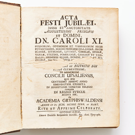 CONCILIO UPSALIENSUIS 100 YEAR 1693. Böcker, Kartor & Handskrifter ...