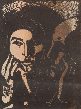 CARL B BERGLUND. Colour woodcut, “Meditation”, handprint, signed ...