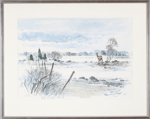 ULF ÅLUND. Landskap med hjort, akvarell, signerad. Konst - Måleri ...