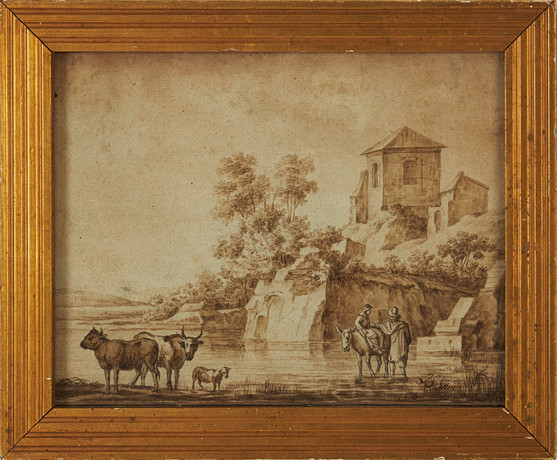 JOHAN LUDVIG LUND (1777-1867). Sydeuropeiskt landskap, tusch på papper ...