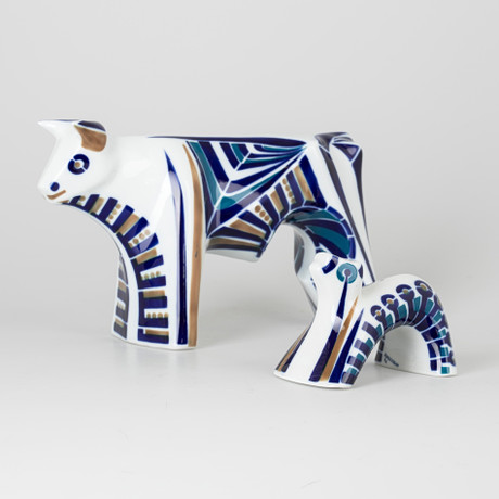 Sargadelos porslin. 'Vaca Nº2 con Ternero' figurer. Spanien (2 ...