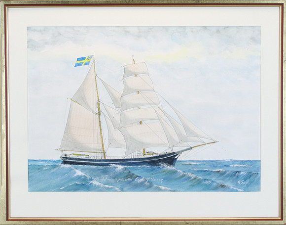 ALLAN FRÖJD. Gouache, "Sköldmön", skonert, signerad. Konst - Måleri ...