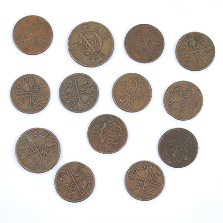 A pair of 17th/19th century copper coins, including 2 Öre SM 1765 ...