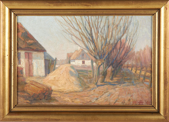 ANDERS TRULSON (1874-1911). Skånsk village street with willow tree, oil ...