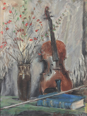 TORSTEN LIDMAN. Oljemålning på duk. Stilleben med bl.a. fiol. Signerad ...