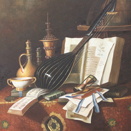 Unknown artist. 'Still life with lute', oil on canvas, signed. Art ...