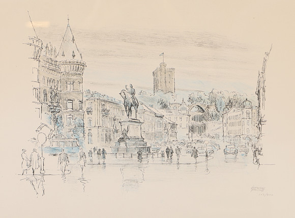 EBBE FOG. Stortorget Helsingborg, färglitografi, signerad. Konst ...