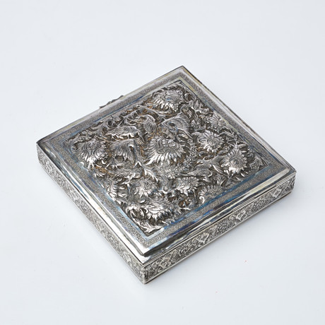 LOCKBOX, silver, relief decor with birds, foreign stamps, weight approx ...