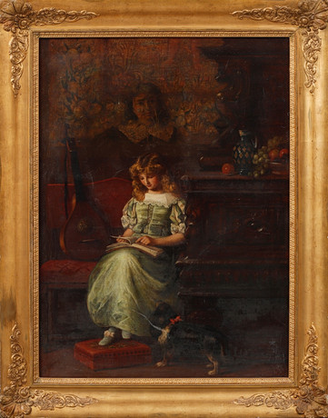 HENRY LAWRENCE. "A quiet-corner". Olja på duk. Konst - Måleri - Auctionet