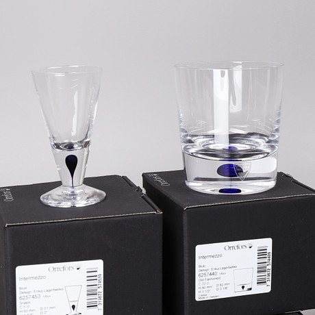 ERIKA LAGERBIELKE. Whisky- och snapsglas, 8 st, "Intermezzo", Orrefors ...