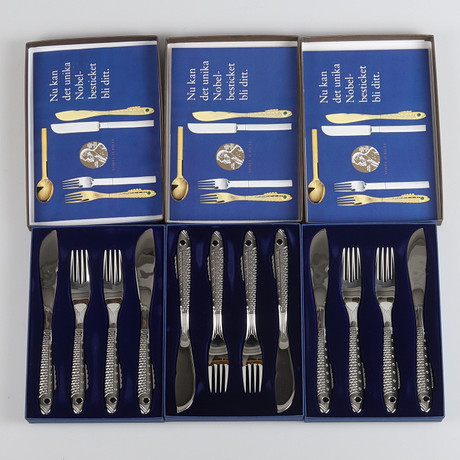 FISKBESTICK, 12 delar, Gunnar Cyrén, Nobel, Gense. Silver & Metall ...