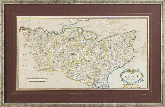 MAP, framed, of Kent, Great Britain. 19th century. Miscellaneous ...