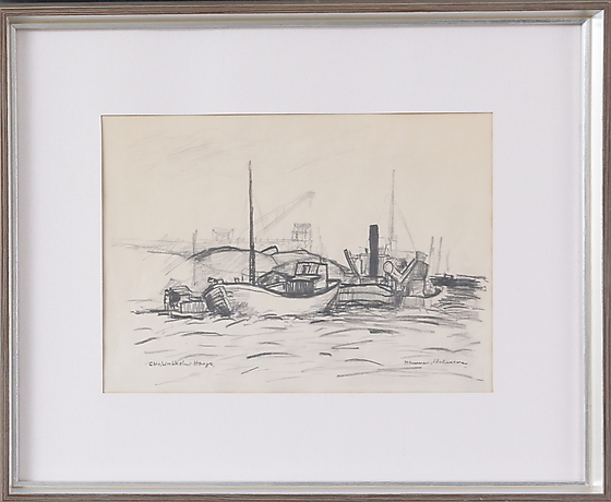 EDVIN LINDHOLM HOUGE. "The Harbour, Kalmar", drawing, signed. Art ...