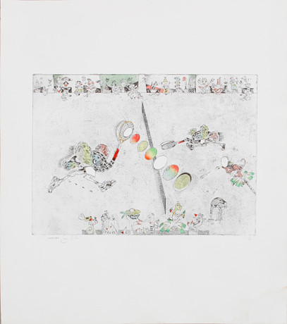 ENRICO BAJ. "Match Ball" färgetsning, signerad och numrerad 6/140 ...