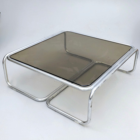 COFFEE TABLE WITH TUBULAR STRUCTURE IN CHROMED STEEL WITH GLASS TOP ...