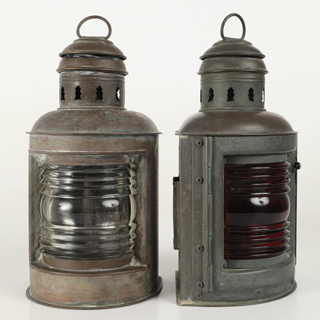 LANTERNOR, 2 stycken, koppar/glas, 1900-tal. Samlarföremål - Teknika ...