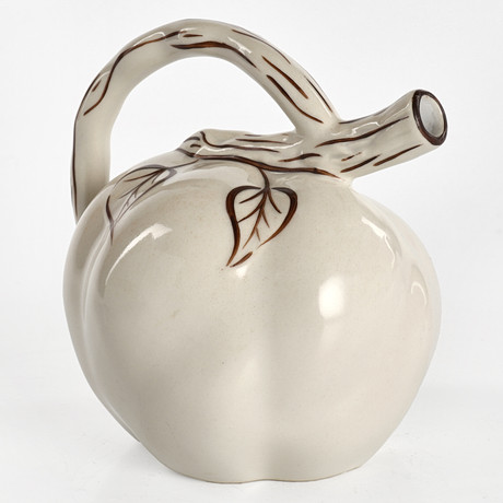A jug, porcelain, in the shape of a pumpkin, Revol, France, branches ...