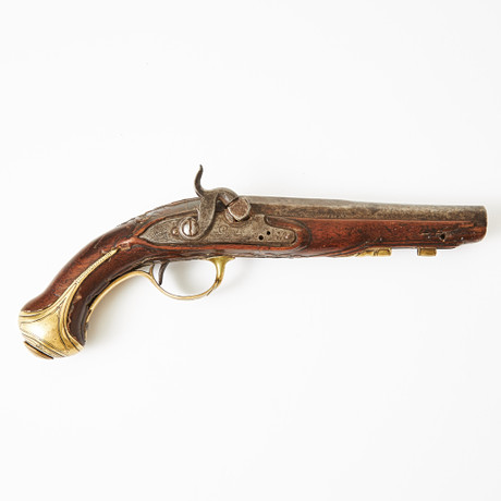 SLAG LOCK PISTOL, converted from flintlock, 18th century, barrel with ...