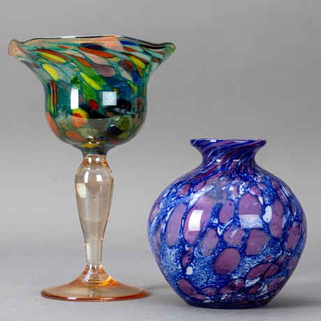 PETER KASPAR, LA ROCHÈRE. fotskål och bollvas. Glas - Konstglas - Auctionet