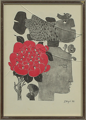 STIG LINDBERG. Figure composition, lithograph, signed and dated in ...