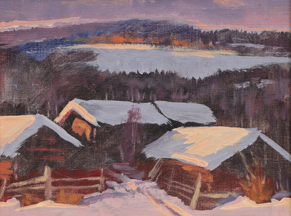 FOLKE PARS. Olja på duk, vinterlandskap, signerad. Konst - Måleri - Auctionet