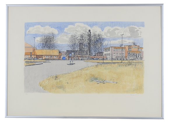 GEORG ENGLUND. Gävle motif, lithograph in colours, signed, dated -91 ...