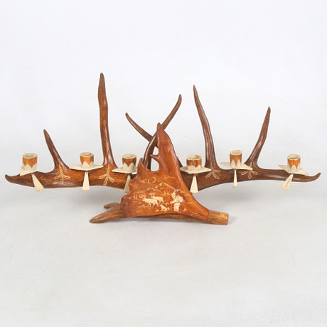 A candlestick, reindeer horn, signed. 20th century. Lighting & Lamps ...