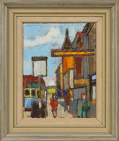 WILHELM HENNING. Tram in Gothenburg. Oil on canvas, signed. Art ...