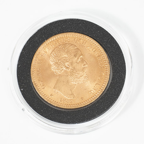 MYNT, 21,6 k guld, 20 kr, Oscar II, Sveriges och Norges konung, 1889 ...